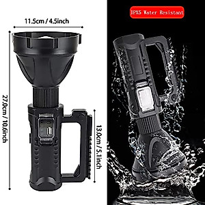 Rechargeable Spotlight Flashlights,LED Super Bright 90000 High Lumens Handheld Tactical Flashlight,4 Modes IPX5 Waterproof Large Searchlight for Camping,Fishing with USB Output and Foldable Tripod
