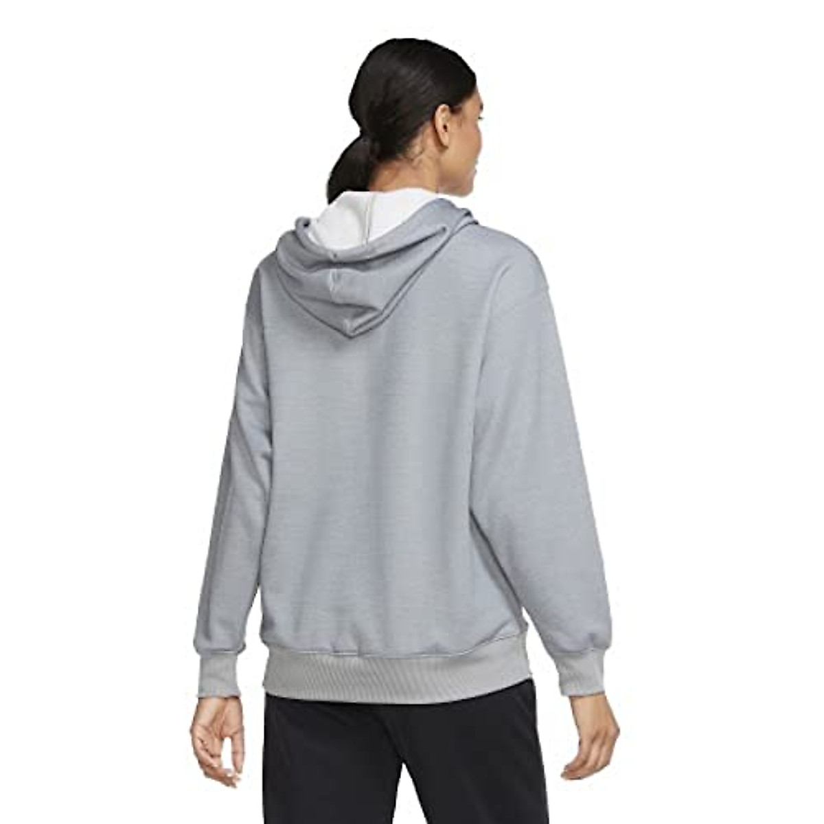 Nike Women's Therma All Time ESS Pullover Hoodie (as1, alpha, m, regular, regular, Standard, Particle Grey/Heather/Black, Medium)