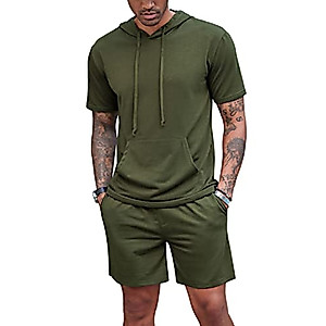 COOFANDY Mens 2 Piece Short Sleeve Hooded Athletic Tracksuit Casual Sports Sweatsuit Workout Gym Hoodie and Shorts Set
