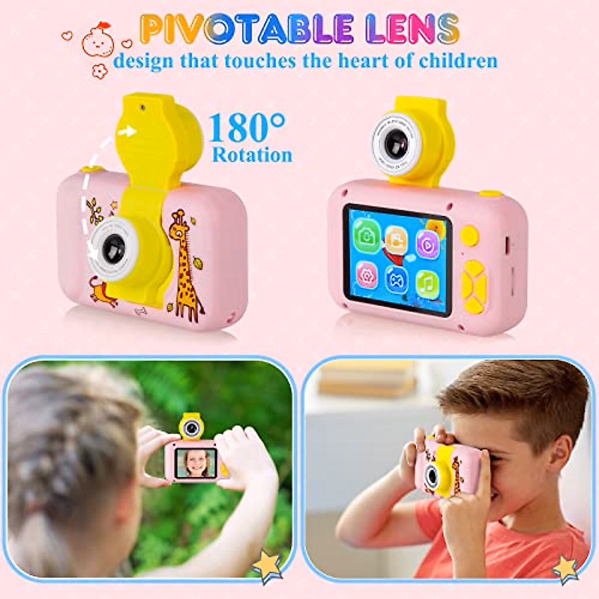 QUTOGO Kids Camera for Girls, HD Video Digital Camera for Kids, Girls Birthday Gifts Toys Children Kid Selfie Camera with 32GB Card, Toddler Camera for 3 4 5 6 8 10 11 12 Year Old, Pink