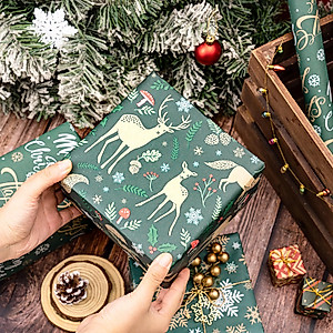 RUSPEPA Christmas Animals Wrapping Paper Rolls - 17 inches x 10 feet per Roll, Total of 3 Rolls - Green Design