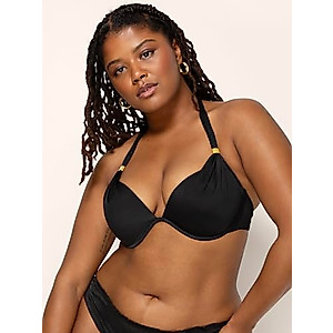 Smart & Sexy womens Swim Secret Mega Push-up Halter Bikini Top, Black Hue, 32B US