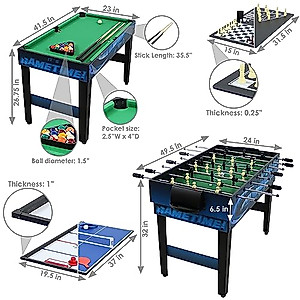Sunnydaze 10-in-1 Game Table - Combination Multi-Game Table with Billiards, Push Hockey, Foosball, Ping Pong, and More - 49.5-Inch - Game Time Blue