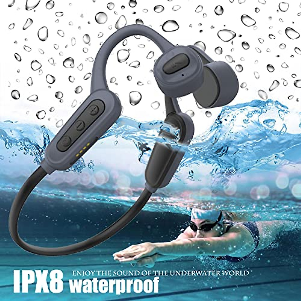 ESSONIO Bone Conduction Headphones Swimming Headphones Bluetooth IPX8 Waterproof Headphones for Swimming Bone Conduction Headphones with Microphone, 16G Memory (Gray New)