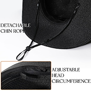 Beach Hats for Women, Straw Sun Hat with Wide Brim, Summer Floppy Beach Hats for Women, Packable Floppy Straw Garden Hat Black