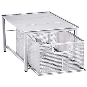 Amazon Basics Mesh Sliding Basket Drawer Storage Shelf Organizer, Silver