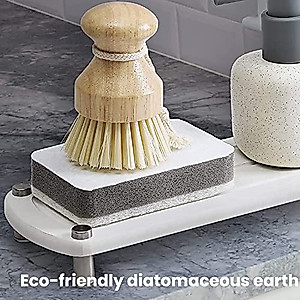 heylad home sink caddy, instant dry kitchen bathroom sink organizer, diatomaceous earth sink tray stone for soap and water bottle sponge brush candle decoration, white*1 grey*1