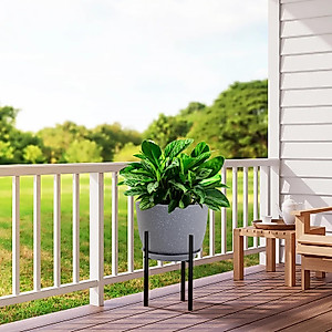 UOUZ 12inch Large Plant Pot, Modern Plastic Planter with High Driange Holes and Saucer for Indoor Outdoor Garden Plants and Flowers, Grey Speckles