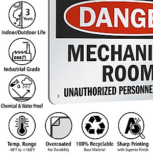 SmartSign 7 x 10 inch “Danger - Mechanical Room, Unauthorized Personnel Keep Out” OSHA Sign, Digital Printing, 55 mil HDPE Plastic, Red, Black and White