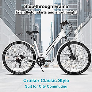 HILAND Electric Bicycle, 700C Electric City Bike, Step-Thru ebike with 36V Lithium Battery and Powerful Motor, Step Through Commuter Ebike with Rack for Woman Man