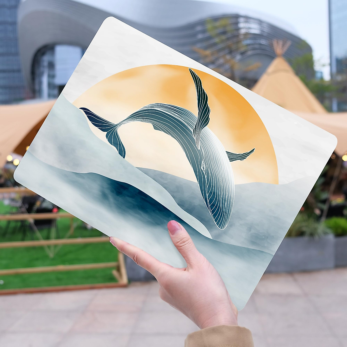 Yebiseven Case for MacBook Air 15 inch M3/M2 2024 2023 Released Model A3114/A2941, Plastic Hard Shell Laptop Case with Keyboard Cover & Trackpad Film & 2 OTG Adapters, Art Whale