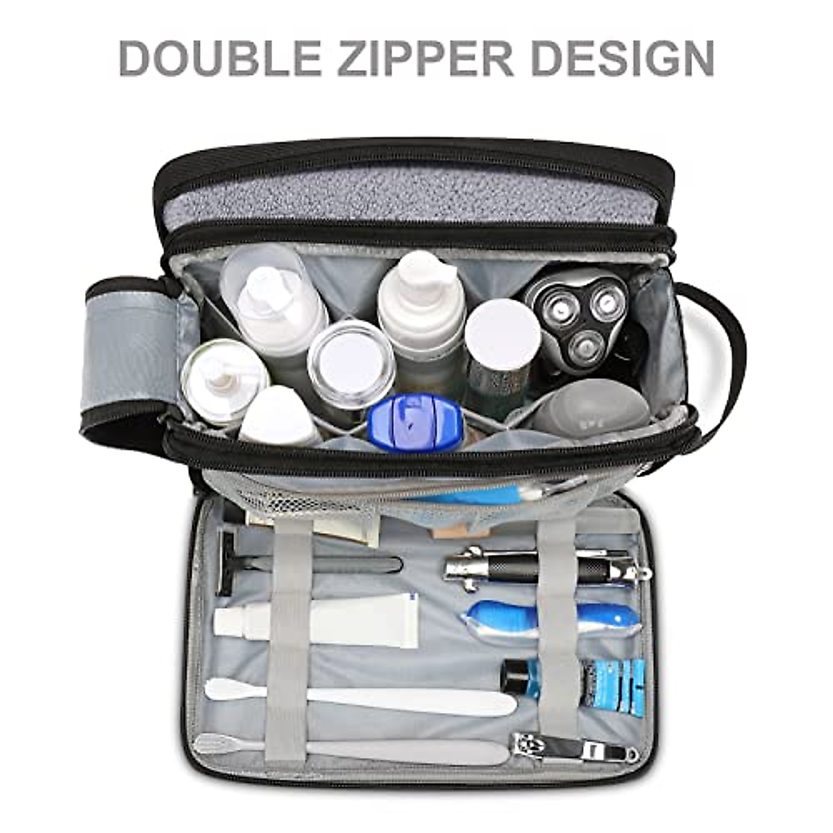 Plus tard Toiletry Bag for Men with Full Open Design, Large Water-resistant Travel Dopp Kit Shaving Bag for Toiletries Cosmetics Accessories, Black