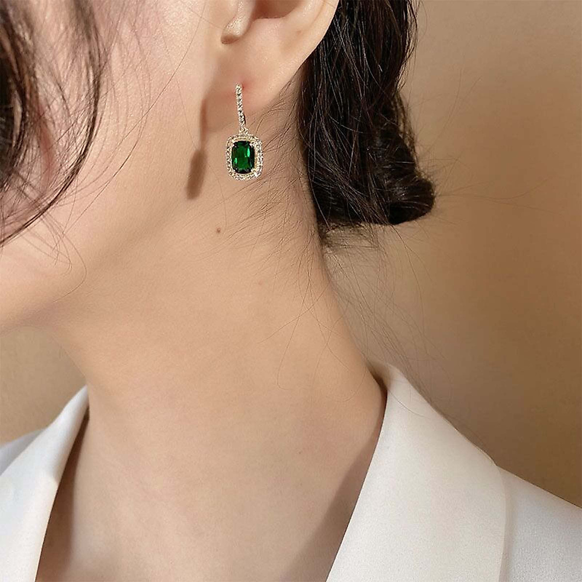 Yheakne Vintage Emerald Dangle Earrings Emerald Green Crystal Earrings Gold Emerald Earrings French Cubic Green Drop Earrings Jewelry for Women and Girls