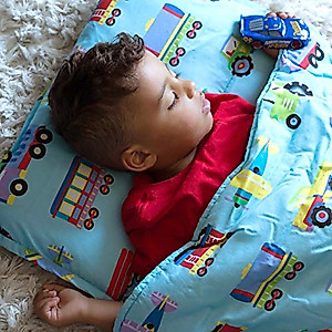 Wildkin Original Nap Mat with Reusable Pillow for Boys & Girls, Perfect for Elementary Daycare Sleepovers, Features Hook & Loop Fastener, Cotton Blend Materials Nap Mat (Trains, Planes, and Trucks)