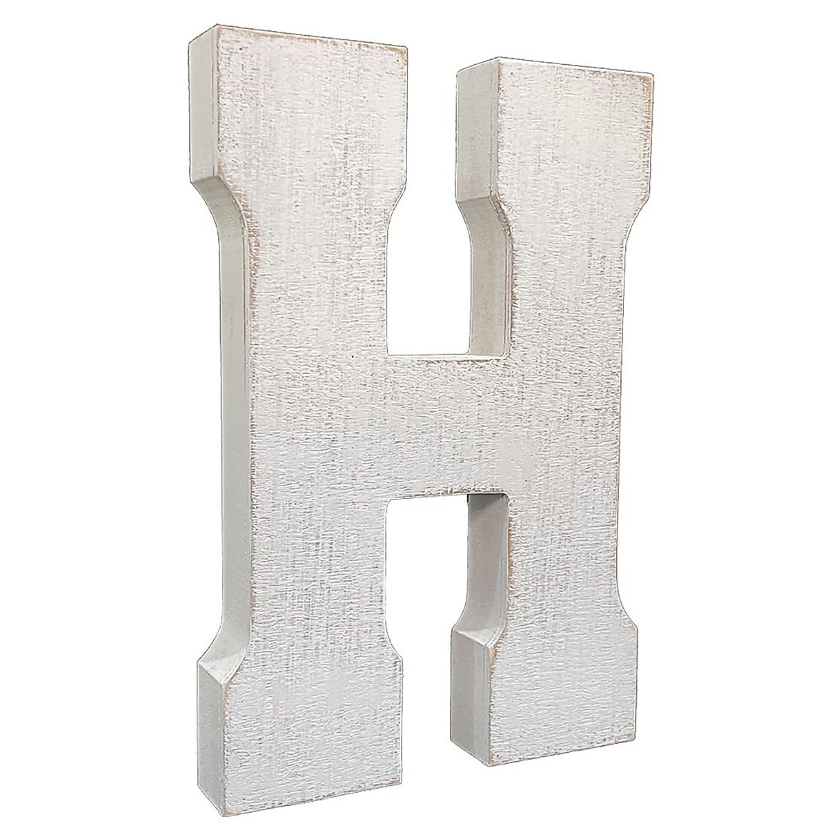 ABELOTS Large Wood Letter Distressed White Wash Alphabet Wall Décor Monogram Letter Alphabet Letters Free Standing Letters Wall Letters (H)
