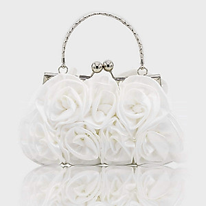 RARITYUS Women Evening Bag Silk-Like Satin Rose Shaped Clutch Handbag with Elegant Metal Handle for Party Wedding Purse