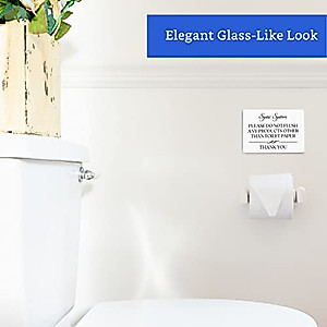 Septic System Do Not Flush Toilet Sign (White Acrylic 5 x 3.5 in) - Septic Safe Toilet Paper Sign - Do Not Flush Anything Except Toilet Paper - Do Not Flush Feminine Products Sign - Bathroom Signs for