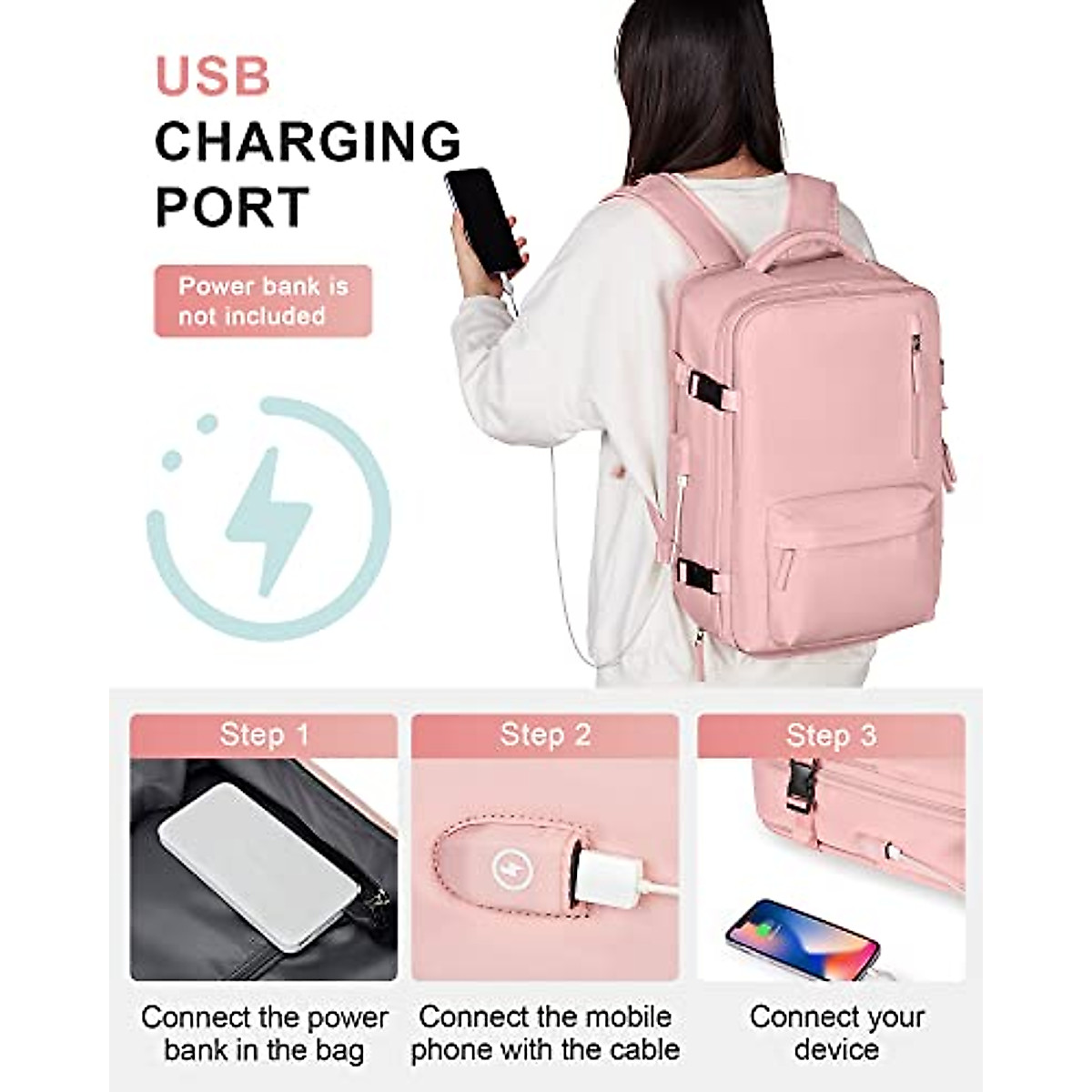 Carry On Backpack for Women, Large Travel Backpack Flight Approved, Waterproof 17 Inch Laptop Backpack Business Work Backpacks Men Mochila De Viaje, Pink