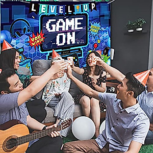 Video Game Party Decoration Video Gaming Photo Backdrop Background Birthday Photo Banner Gamer Room Decor for Game Fans Video Gamer Party Decoration Supplies, 70.9 x 43.3 Inch