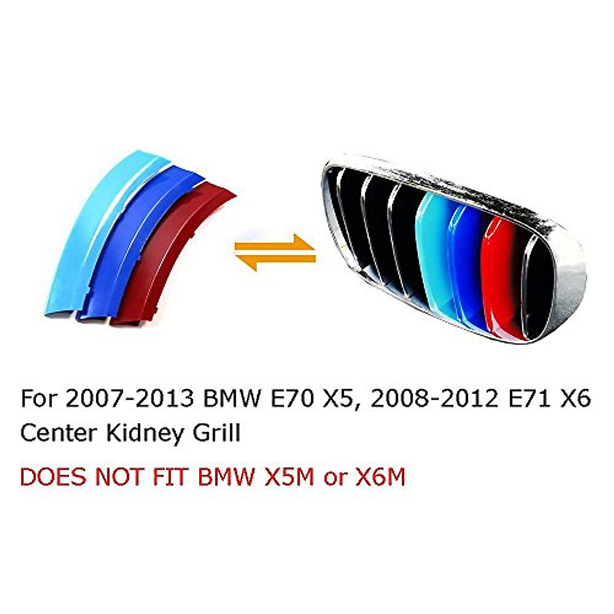 iJDMTOY Exact Fit ///M-Colored Grille Insert Trims Compatible With 2007-2013 BMW E70 X5, 2008-2012 E71 X6 Center Kidney Grill