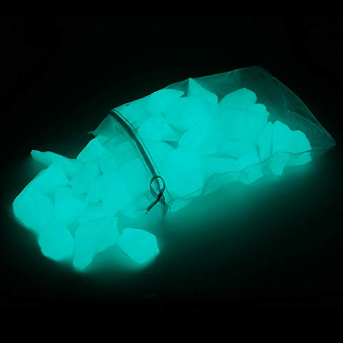 Glow in The Dark Fire Glass Gravel Stones Rocks for Fire Pit Use Fish Tank Aquarium Garden Decoration,2-4cm,680g/1.5lb (Aqua)