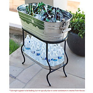 BIRDROCK HOME Stainless Steel Beverage Tub with Stand - Bottom Tray - Ice Bucket - Party Drink Holder - Wooden Handles - Outdoor or Indoor Use - Free Standing