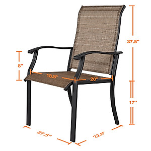 NUU GARDEN Patio Dining Chairs Set of 2, Outdoor Textilene Dining Chairs with High Back, Patio Chairs with Armrest, Metal Frame and Textilene Chairs, Brown