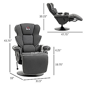 HOMCOM Manual Recliner, Swivel Lounge Armchair with Footrest and Two Cup Holders for Living Room, Black