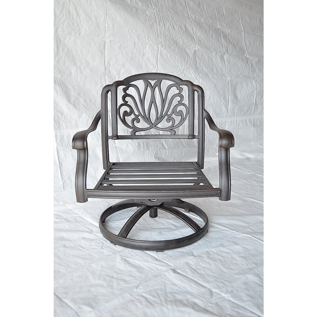 Elizabeth Outdoor Patio 4 Swivel Rocker Club Chairs Cast Aluminum Dark Bronze, Walnut Cushions