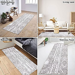 Abstract bloom Boho Chic Tribal Distressed Runner Rug 2'X6', Monaco Collection Area Rug for Living Room Washable Farmhouse Geometric Super Soft Throw Rug for Bedroom Bathroom Office Dorm (Brown 2'X6')