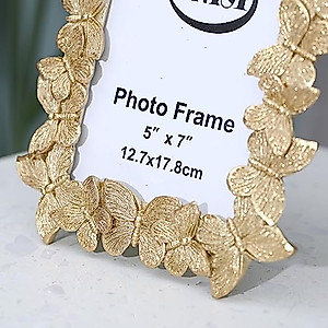 5x7 Antique Picture Frame Gold Butterfly 5 x 7 Vintage Photo Frames for Tabletop Display and Wall Mount Vertical Horizontal