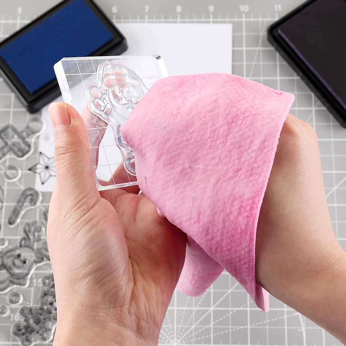 3 Pack Stamp Shammy Cleaning Suede Cloth Natural Stamp Cleaner for Cleaning Stamps Glass Mat Super Absorbent Towel Stamp Cleaning Cloth for Your Stamps and Craft Supplies 8" x 6"