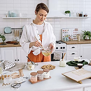 Essos Square Glass and Wood Condiment 3 pc Jars Set with spoon Tray Sugar Food Storage Containers with Wood Lids and Wooden Spoon for Coffee Spice Storage Container