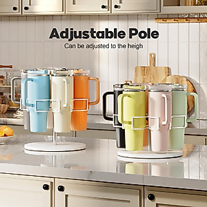 Stanley 40 oz Cup Organizer with Quiet Silent Pivot, Rotating Tumbler Holder, Water Bottle Storage for Kitchen Organization, Adjustable Height, Easy Access, Equipped with Non-Slip Pads (White)