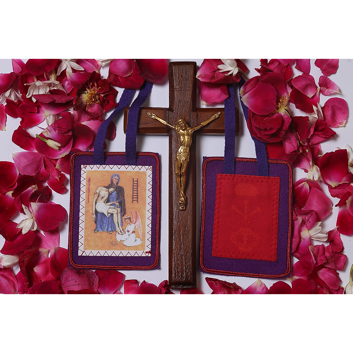 Wool Scapulars Catholic - Purple Scapular of Benediction and Protection - Scapular of Marie Julie Jahenny - Scapulars Catholic Necklace - Escapularios Catolicos Purple Scapular