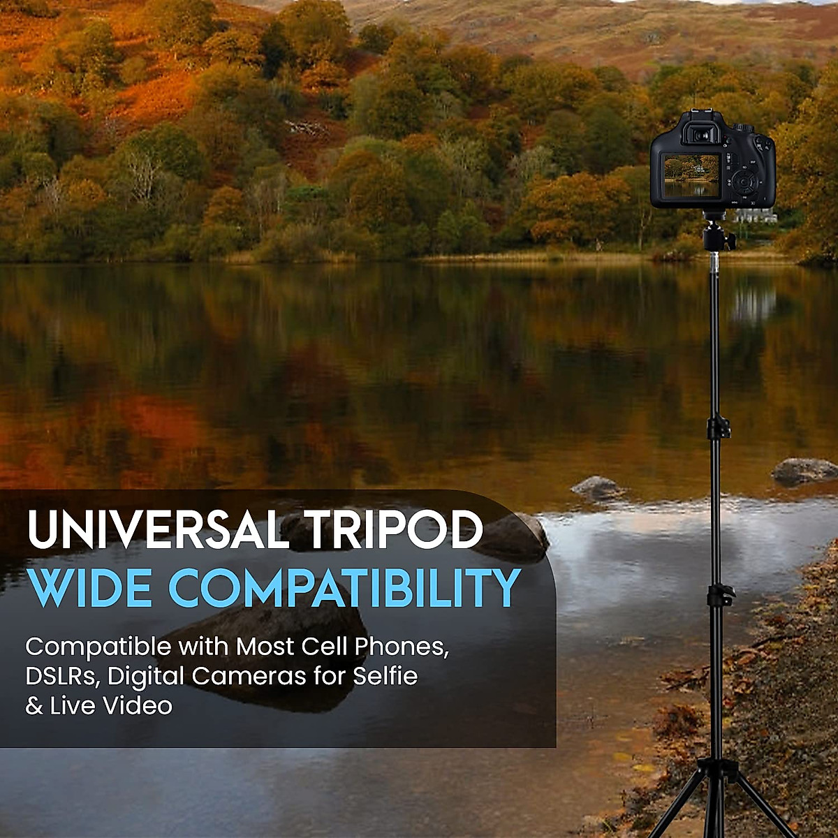 MeeA 82 Inch Tall Extendable Tripod Compatible with Most Cell Phones, DSLRs, Digital Cameras for Selfie and Live Video Travel, Broadcasting/Streaming/vlogging. Black