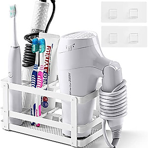 VITVITI Hair Dryer Holder Wall Mounted, Hair Styling Tools Organizer, Flat Iron/Curling Wand Storage Basket, for Blow Hairdryer/Hair Straightener Brush/Bathroom, White Metal