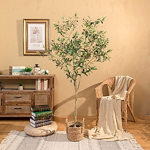 Hobyhoon Artificial Olive Tree, 6FT Tall Faux Silk Plant Artificial Tree in Potted Oliver Branch Leaves and Fruits for Modern Home Decor Indoor