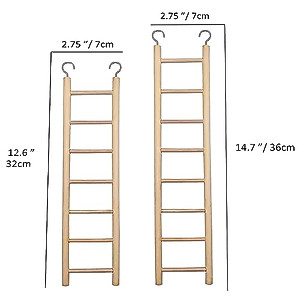 2pcs Birdie Basics Wooden Ladder for Bird Cage Climbing Ladder Toy for Parakeets Parrots Cockatoo (7 Step & 8 Step)