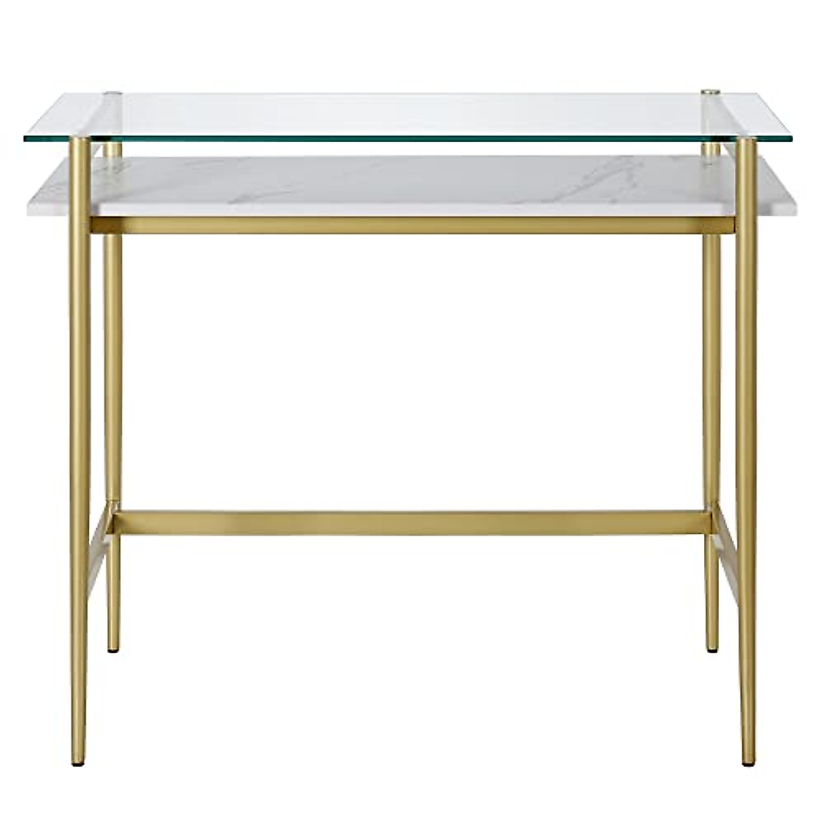 Eaton Rectangular 36'' Wide Desk with Faux Marble Shelf in Brass/Faux Marble
