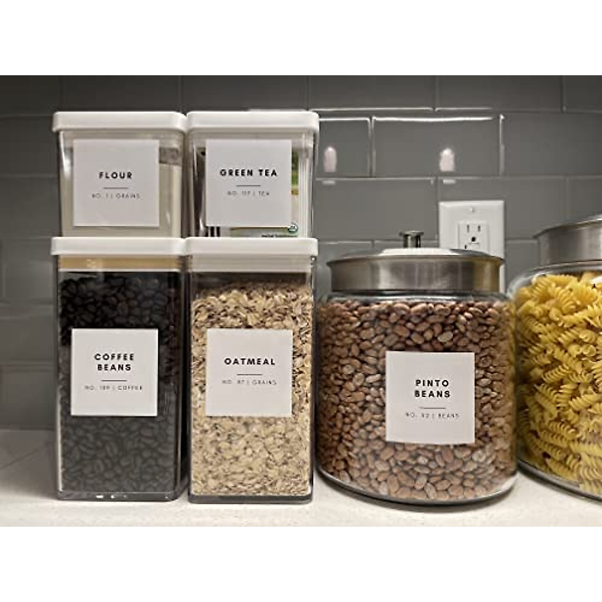 240 Minimalist Paper Pantry Labels | 2 1/2 x 2 1/2 inches | Water-Resistant | for Plastic, Metal, Stainless Steel & Glass Containers | Strong Adhering
