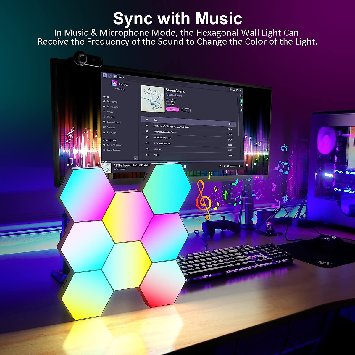 OJQ 8 Pack Hexagon Wall Light RGB Panel - Smart APP RGB Hexagonal Modular Gaming Light Music with Sync Honeycomb Shape Panels Hexagon Lights for Bedroom Children Room
