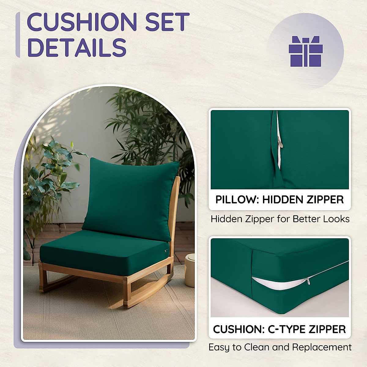 Sutteles Deep Seat Patio Cushions, Outdoor Chair Cushion Set, Patio Furniture Cushion with Removable Cover, Suitable for Patio Outdoor Furniture 24 x24 in (Green)