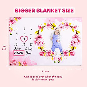 Milestone Blanket for Baby Girls - Very Soft, Light Weight with Heart Frame, Rectangle Marker, Headband Free - Machine Washable - Baby Growth Chart Blanket