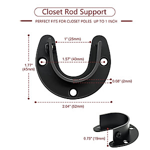 Closet Rod Brackets 1 Inch Heavy Duty Metal Closet Rod End Support Pole Sockets Wardrobe Flange Set Black Closet Rod Holders U Shaped Stainless Steel Shower Curtain Rods Holder 4 Pack