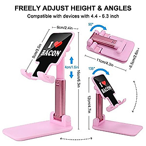 I Love Bacon Cell Phone Stand for Desk Foldable Phone Holder Height Angle Adjustable Sturdy Stand Pink-Style