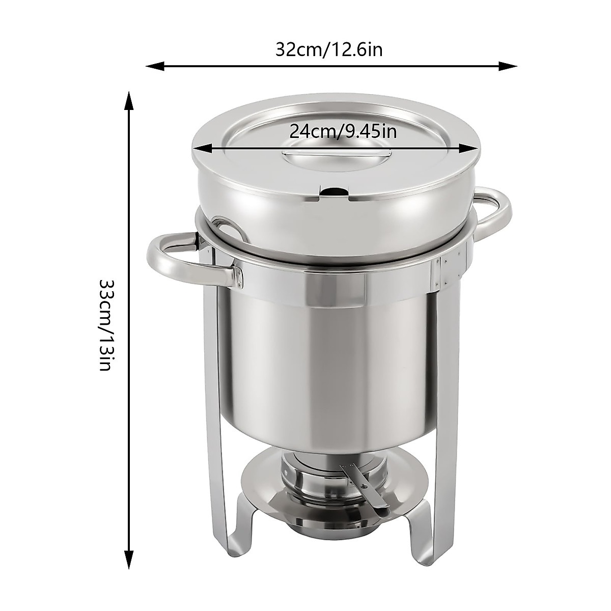 BANLICALI 7L Soup Chafer, 400W Stainless Steel Soup Pot with Electric Heating Plate and Pump, Round Soup Chafer for Catering Parties Events Wedding Silver Adjustable Temperature 50-85℃
