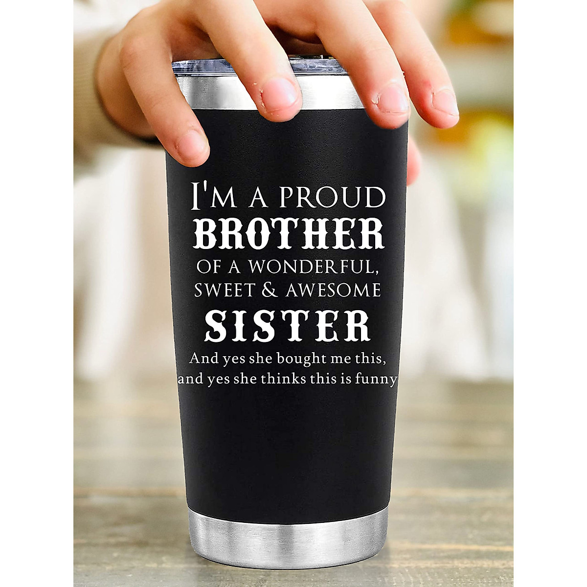 OHSunFLower2 Brother Gifts from Brother, Gift for Brother from Sister- Birthday Gifts for Brother Christmas Valentines Day - I'm A Proud Brother 20 Oz Tumbler Rambler Presents for Brother
