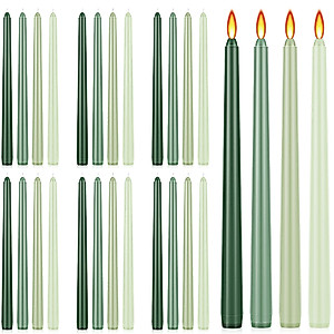 Treela 24 Pcs Taper Candle Colored Taper Candles Gradient Color Scented Taper Candle Smokeless Candle Sticks Long Burning Candle for Thanksgiving Hanukkah Wedding Decor(Green)