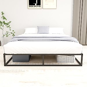 Mhjinuwet Queen Size Bed Frame, 10" Metal Platform with Wooden Slats, Easy Assembly, No Box Spring Needed